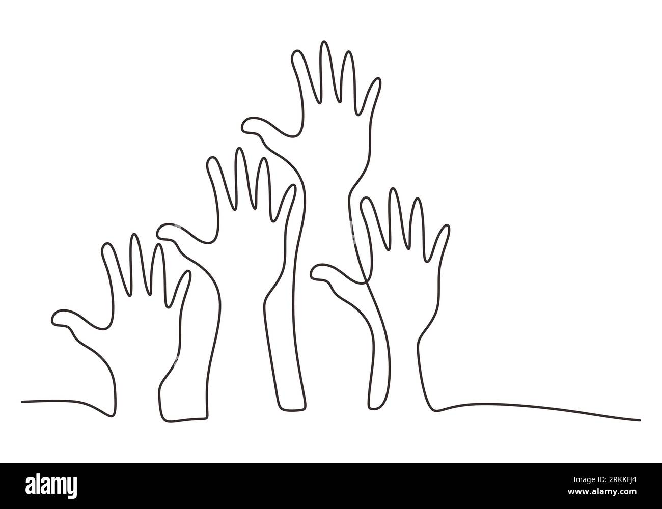 Dessin continu d'une seule ligne des mains humaines. Un symbole de ...