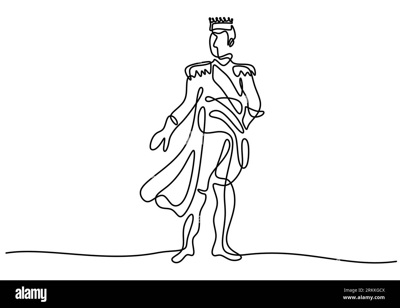 Dessin continu d'une ligne du jeune prince est debout pose. Roi ...