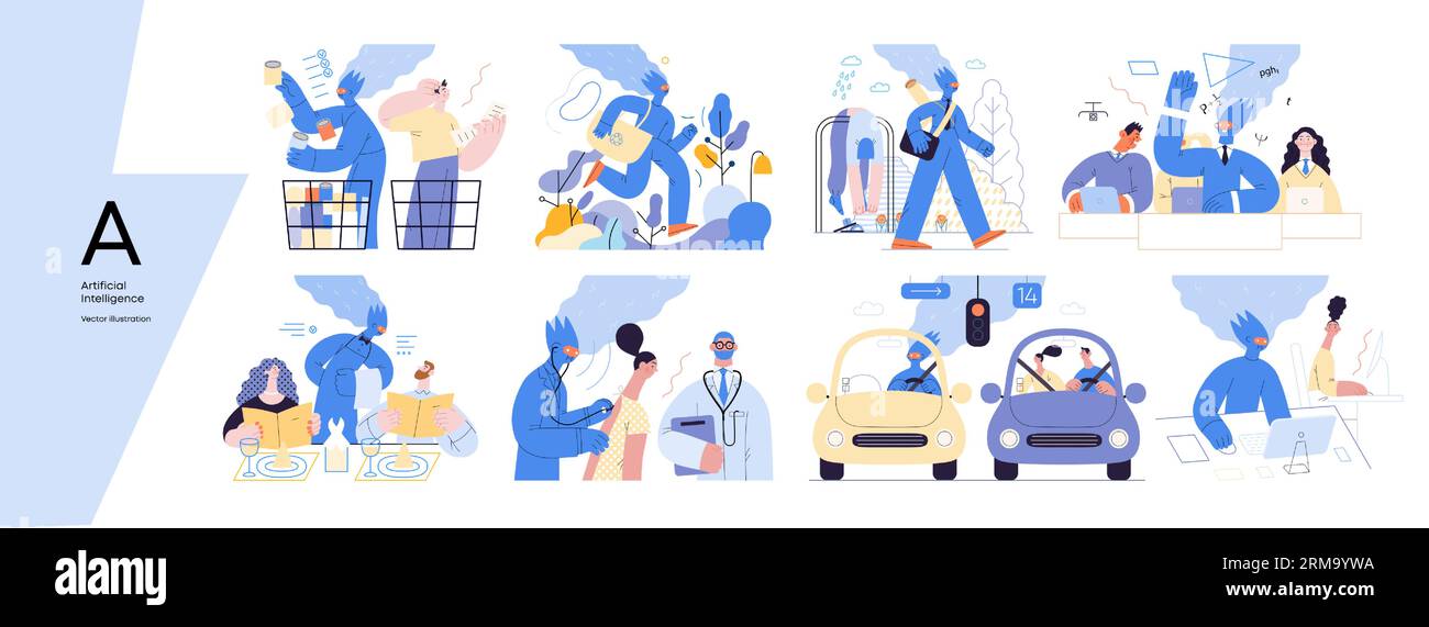 Intelligence artificielle, illustrations de concept vectoriel plat ...