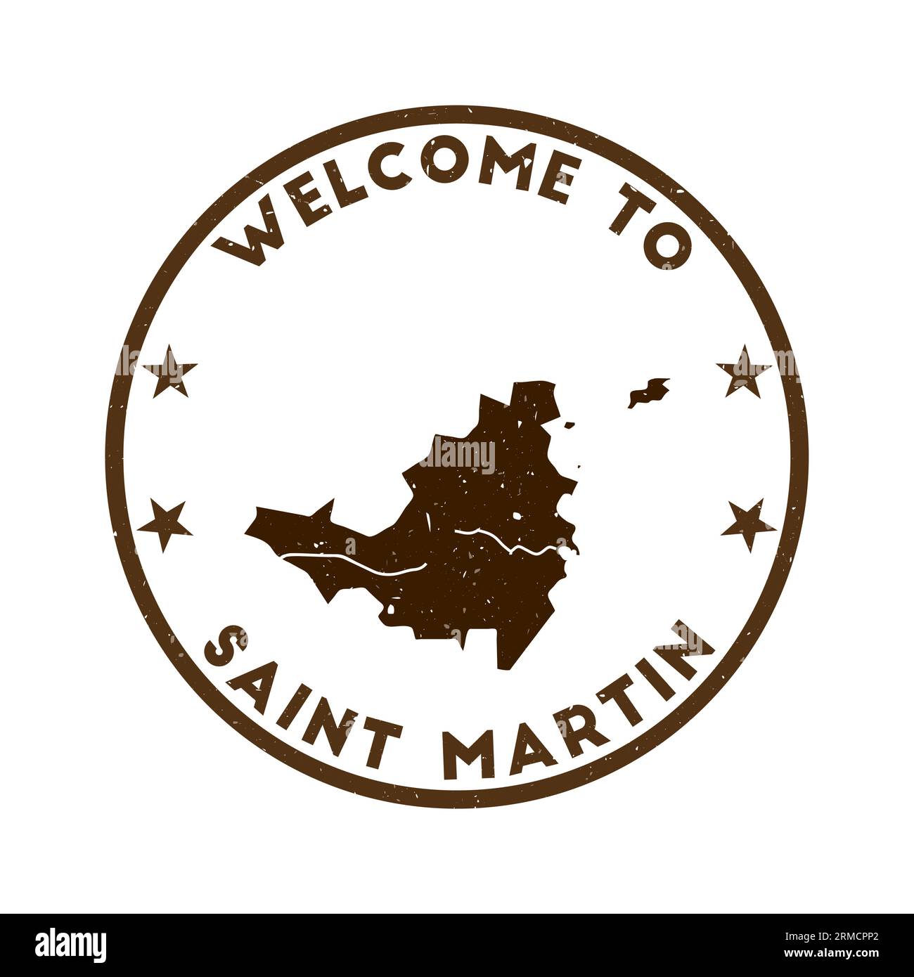 Bienvenue au timbre Saint Martin. Timbre rond île grunge avec texture ...