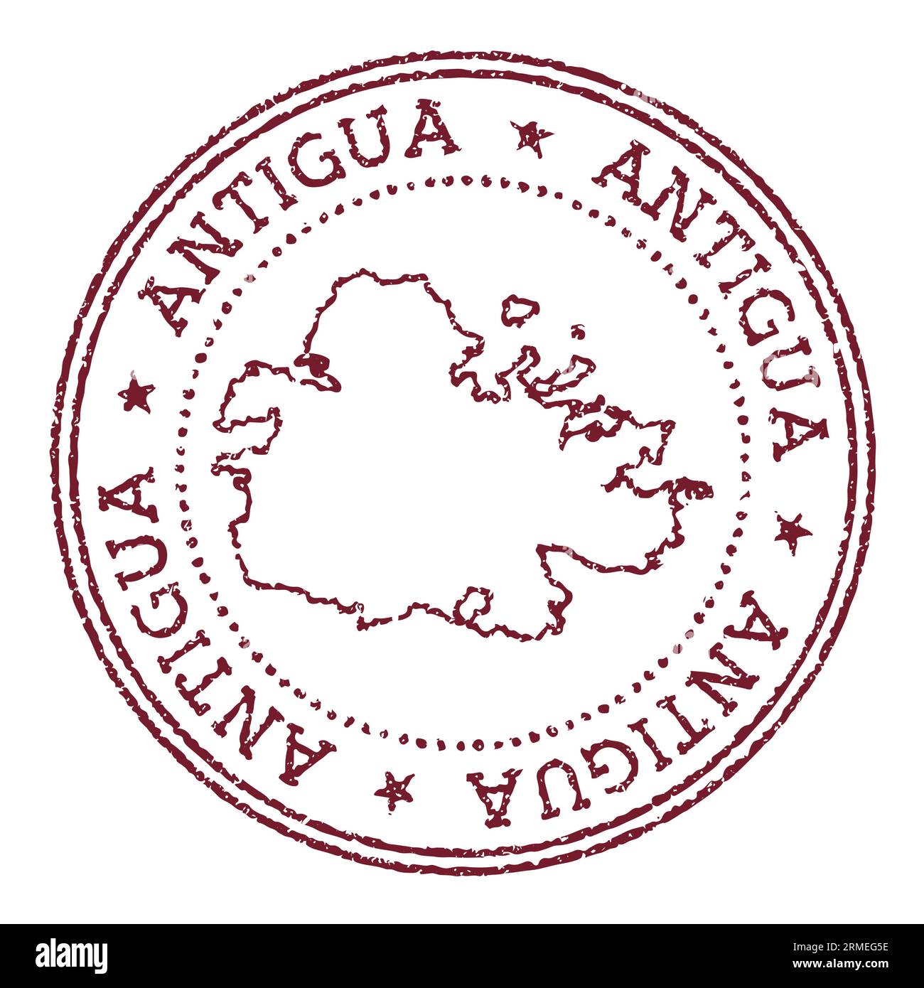 Timbre rond en caoutchouc Antigua avec carte de l'île. Timbre passeport ...
