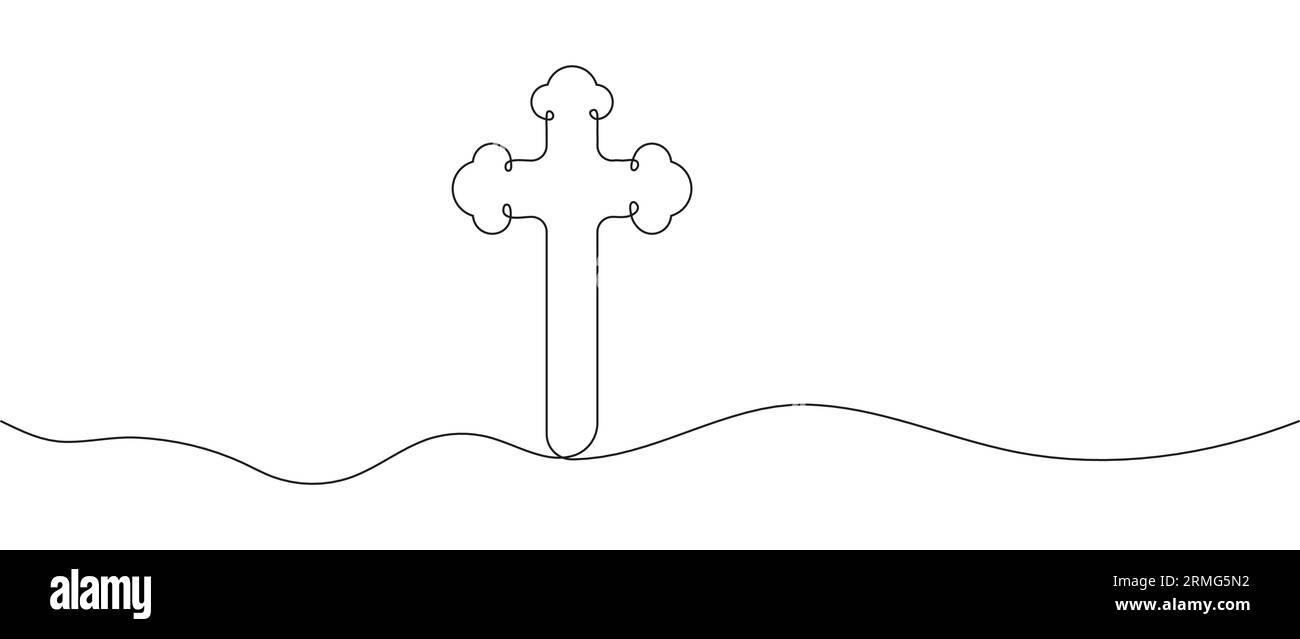 Signe vectoriel croisé chrétien dans le dessin au trait continu ...