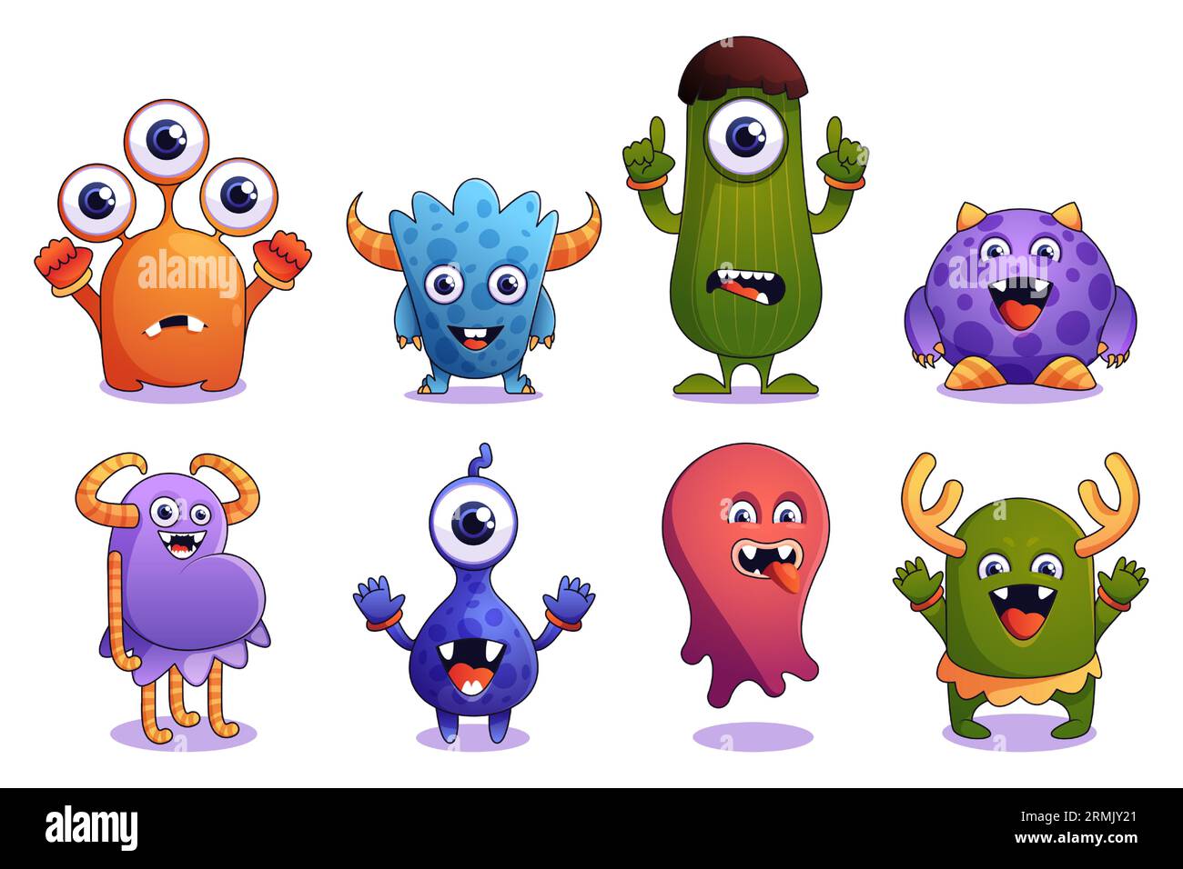 Monstres mignons. Créature de fée colorée de dessin animé avec des yeux ...