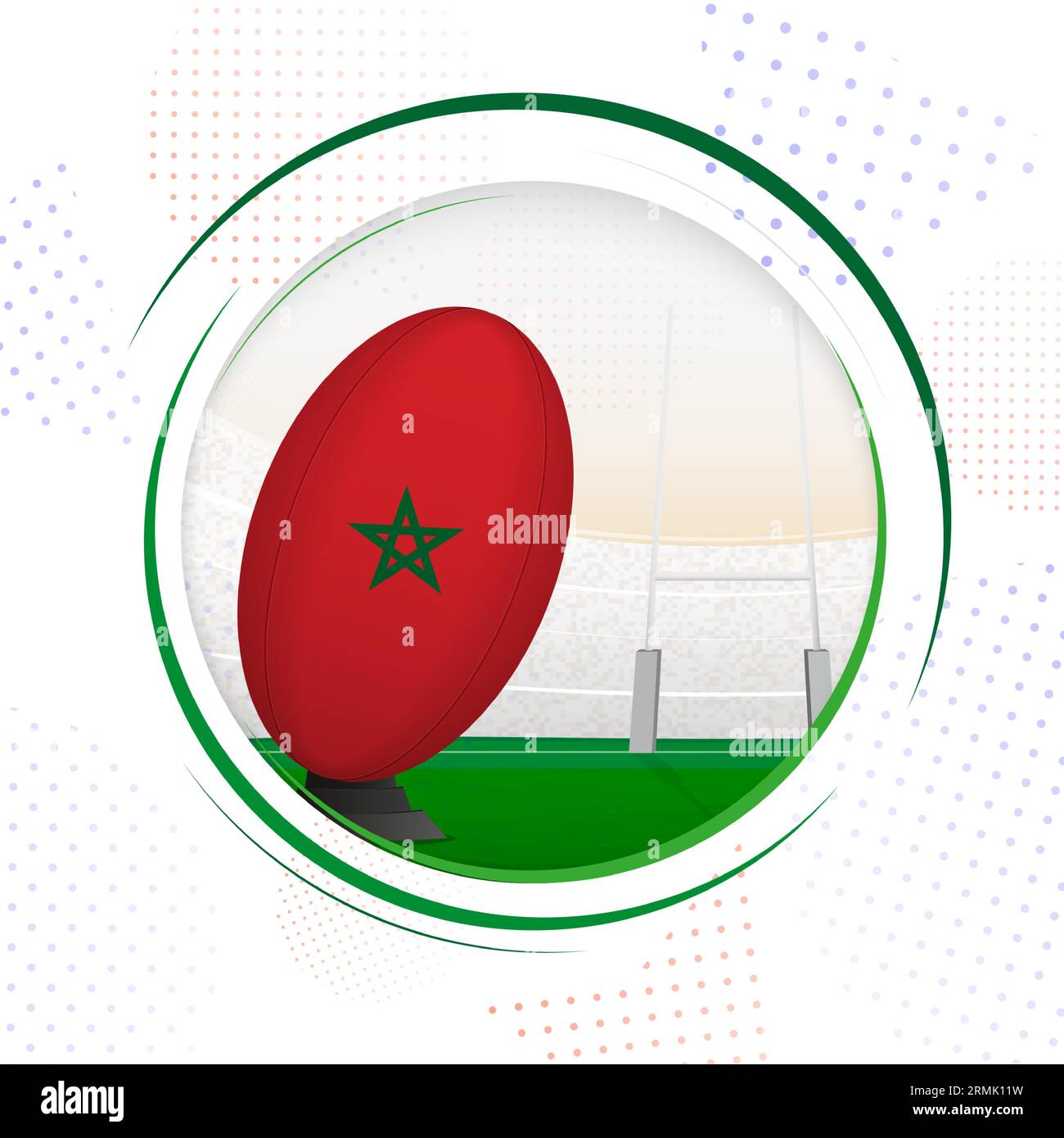 Drapeau du Maroc sur ballon de rugby. Icône du rugby rond avec drapeau ...