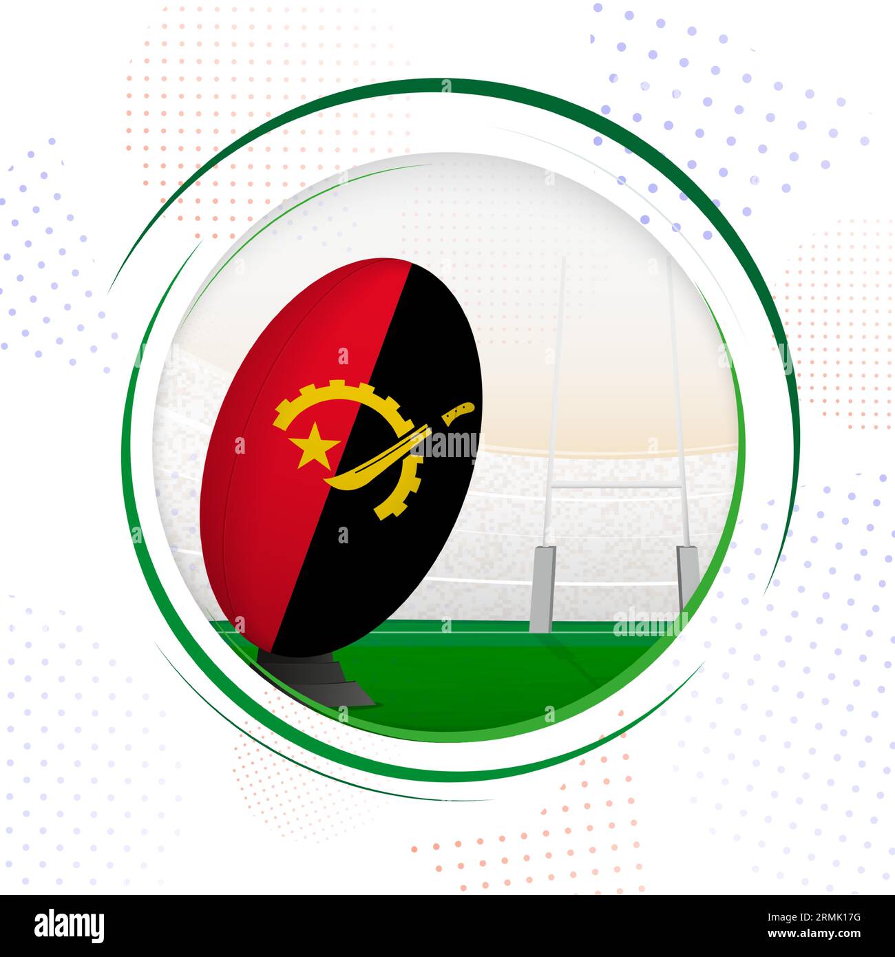 Drapeau de l'Angola sur ballon de rugby. Icône du rugby rond avec ...