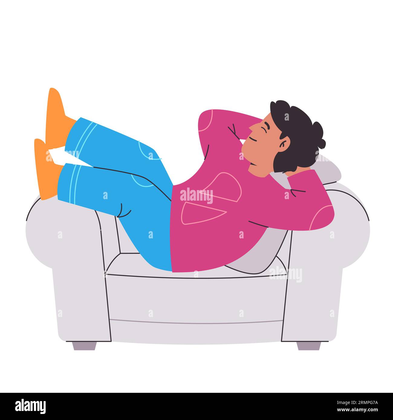 Teen boy sleeping couch Banque d'images vectorielles - Alamy