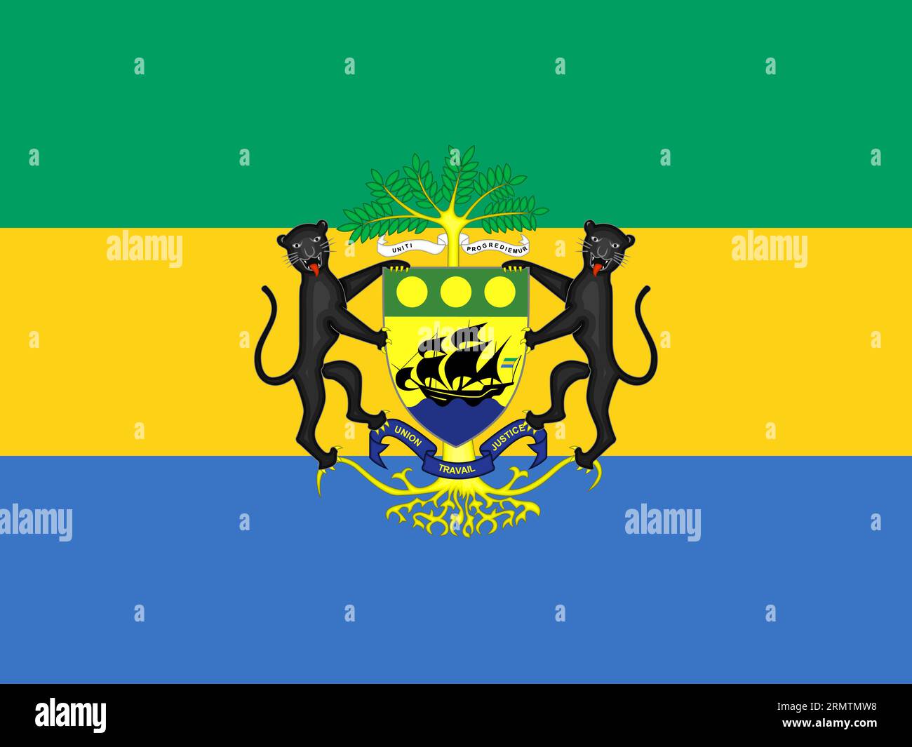 Le drapeau et les armoiries actuels officiels de la République du Gabon ...