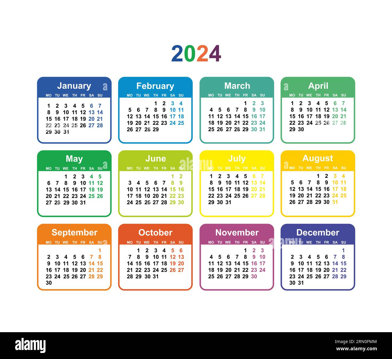 Simple 2024 year calendar week Banque d'images détourées - Page 2 - Alamy