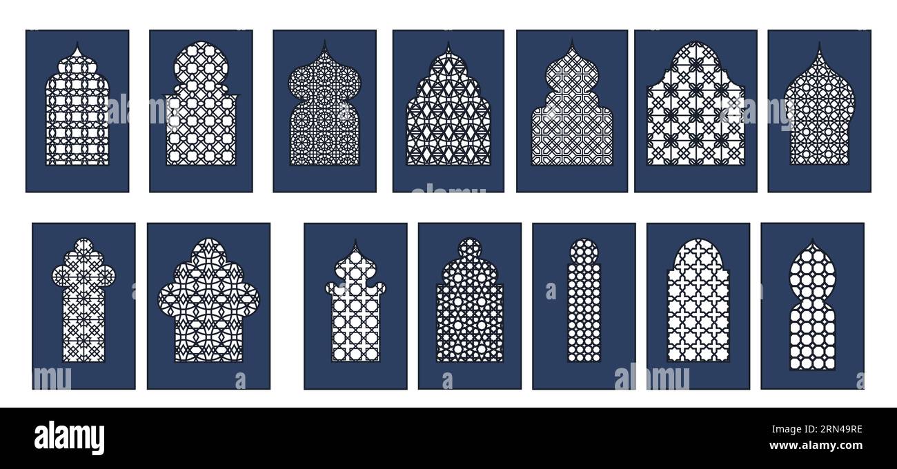 Collection de fenêtres orientales arabes, arches et portes. Grille ...