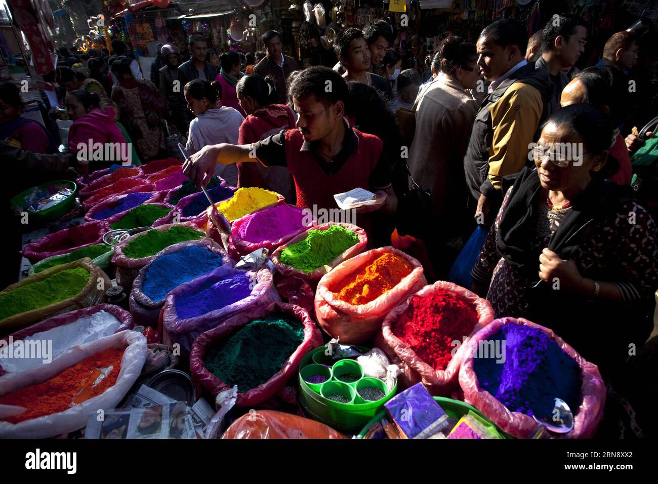 A street vendor sells color powders for Tihar festival in Kathmandu ...