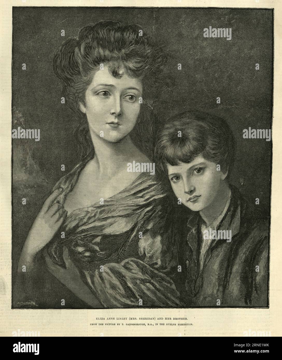 Gravure vintage d'Elizabeth Ann Sheridan (née Linley) et de son frère ...
