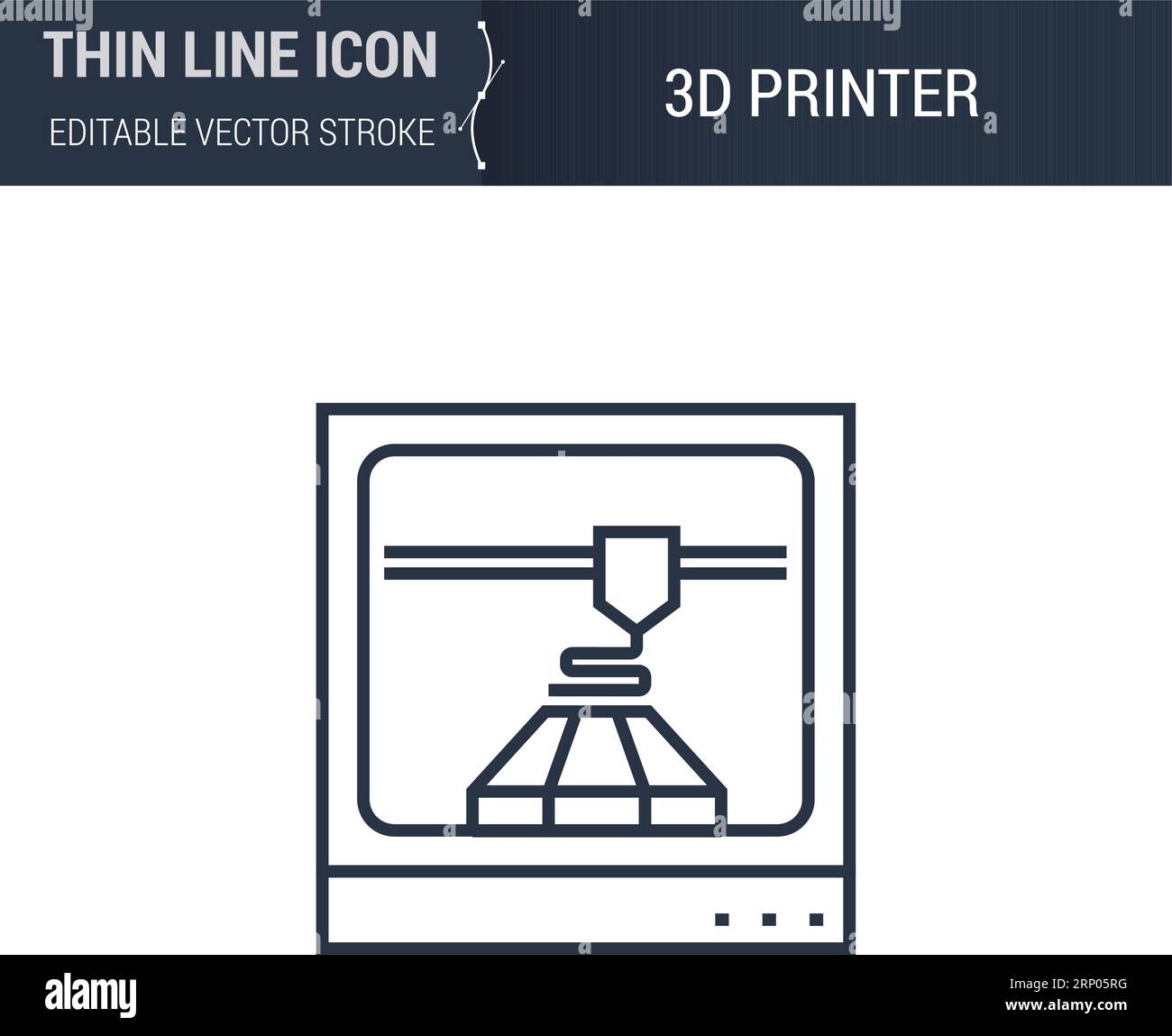 Symbole de l'icône ligne mince de l'imprimante 3D. Pictogramme de trait ...