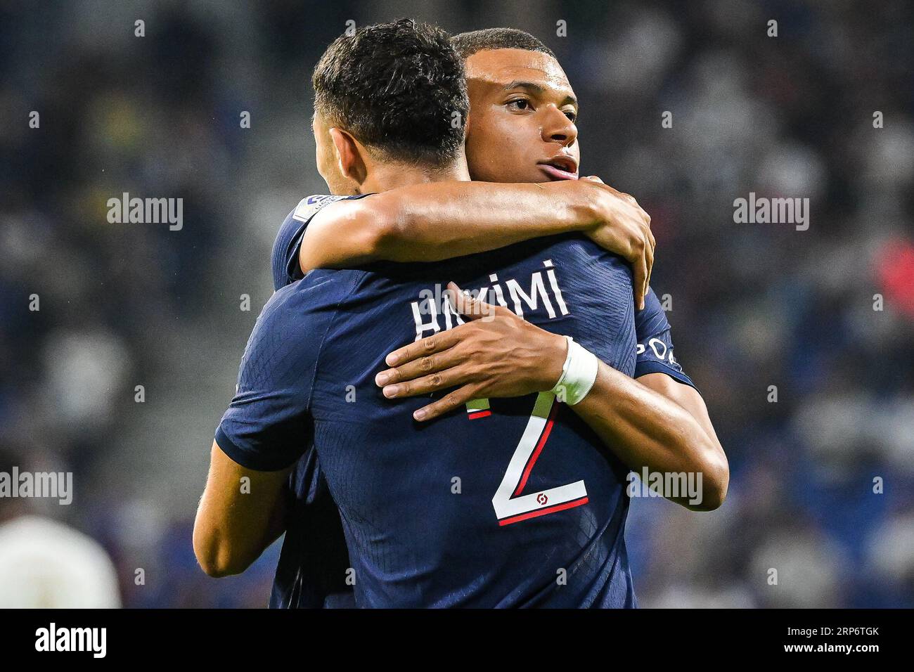 Achraf HAKIMI du PSG célèbre son but avec Kylian MBAPPE du PSG lors du match de championnat de ...