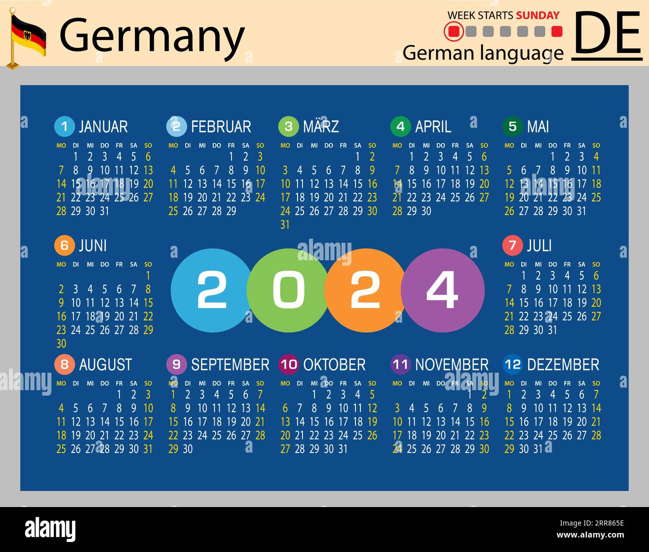 Calendrier de poche horizontal allemand pour 2024 (deux mille vingt ...