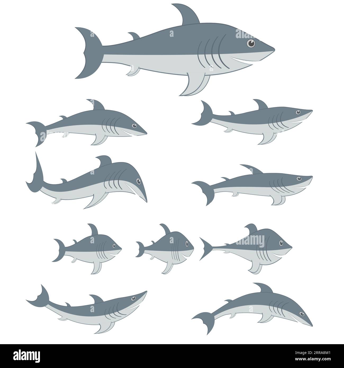 Requins ensemble de différentes formes et types. Personnages de dessins ...