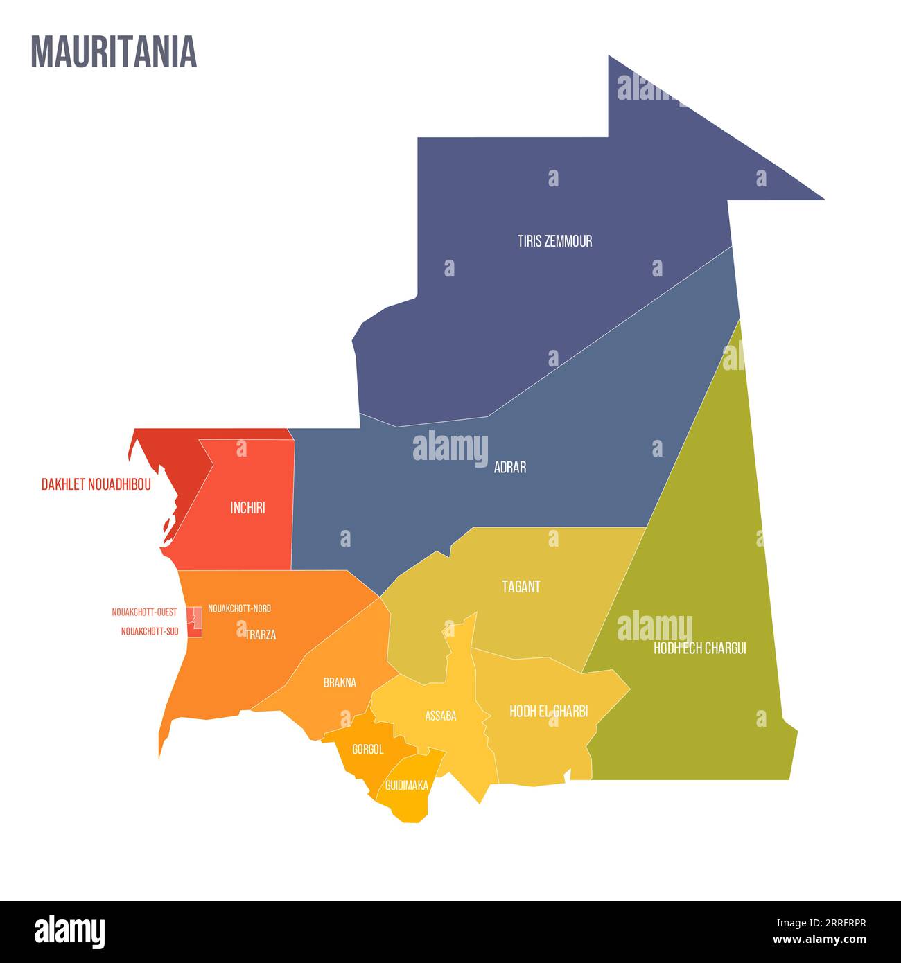 Mauritanie carte politique des divisions administratives - régions et ...