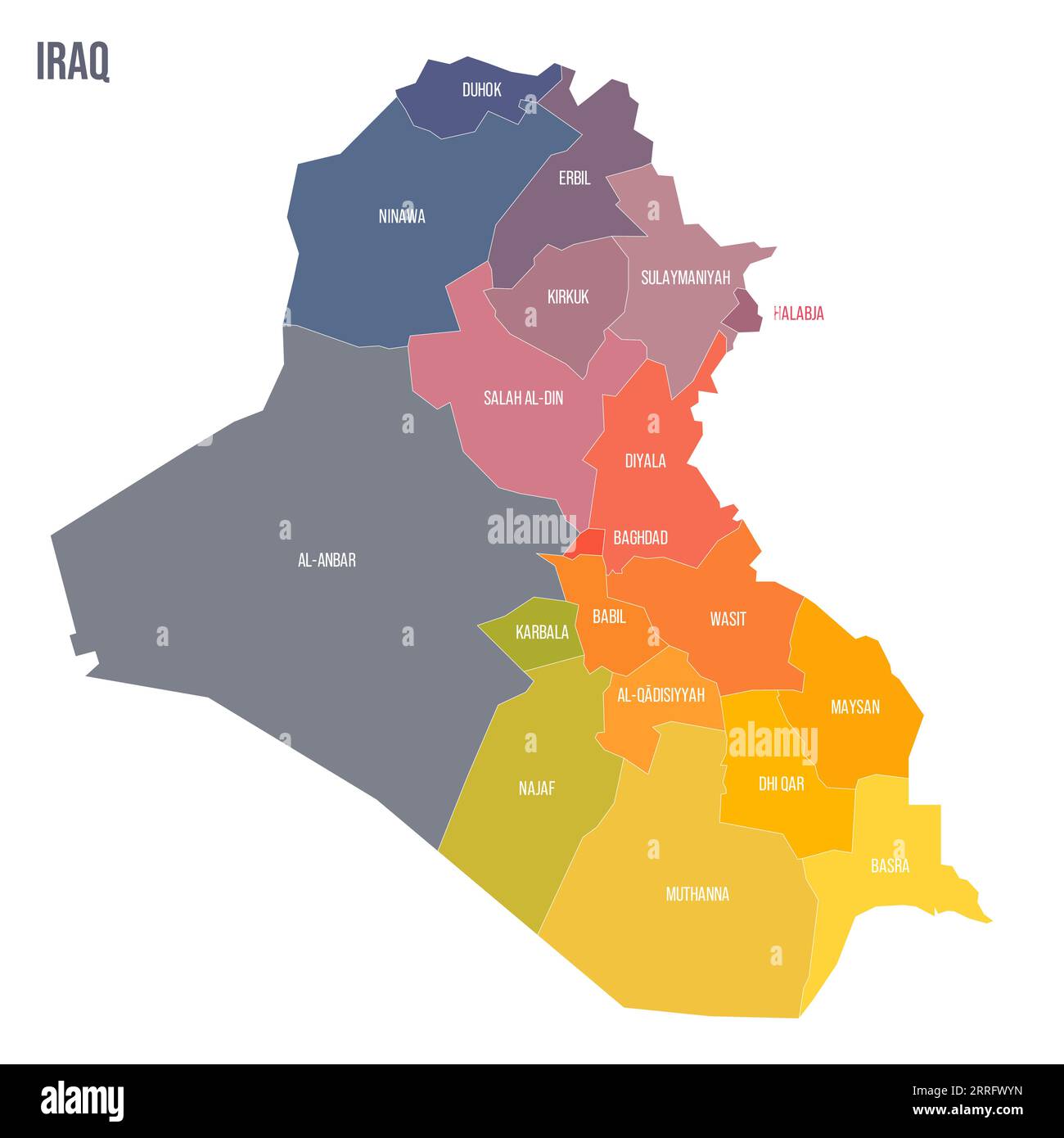 Irak carte politique des divisions administratives - gouvernorats et ...