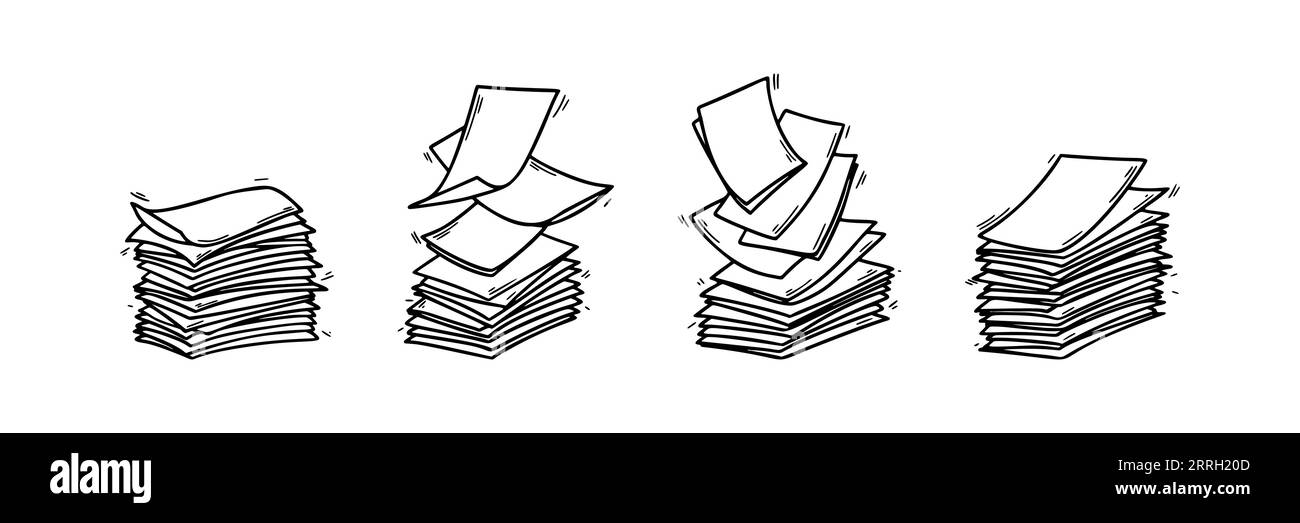 Jeu de pile de pages de papier dessin au trait Feuilles vierges ...