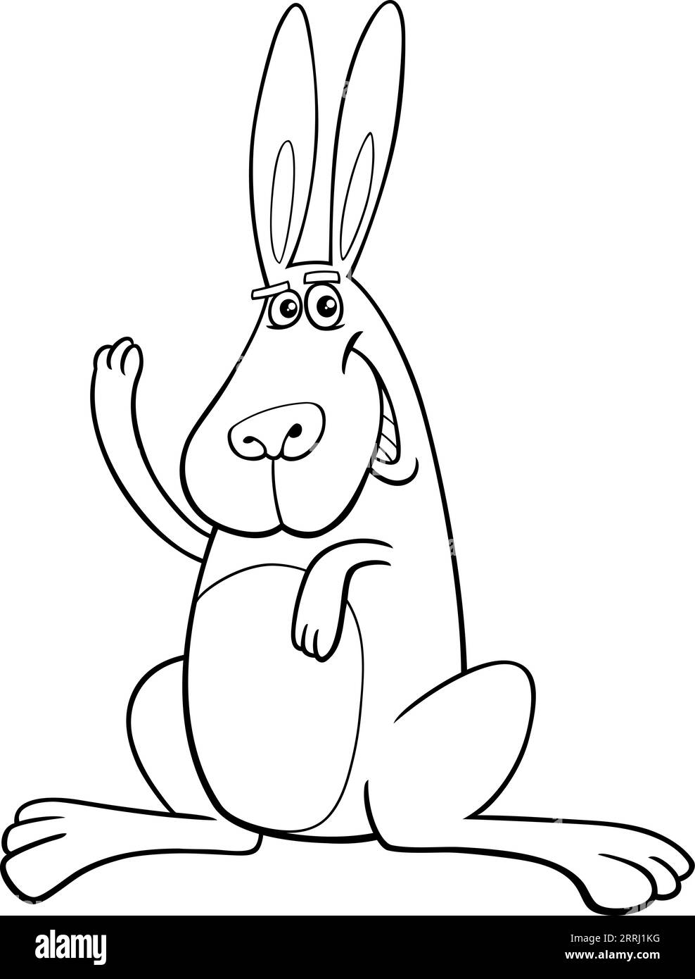 Illustration de dessin animé noir et blanc de lapin drôle ou lapin ...