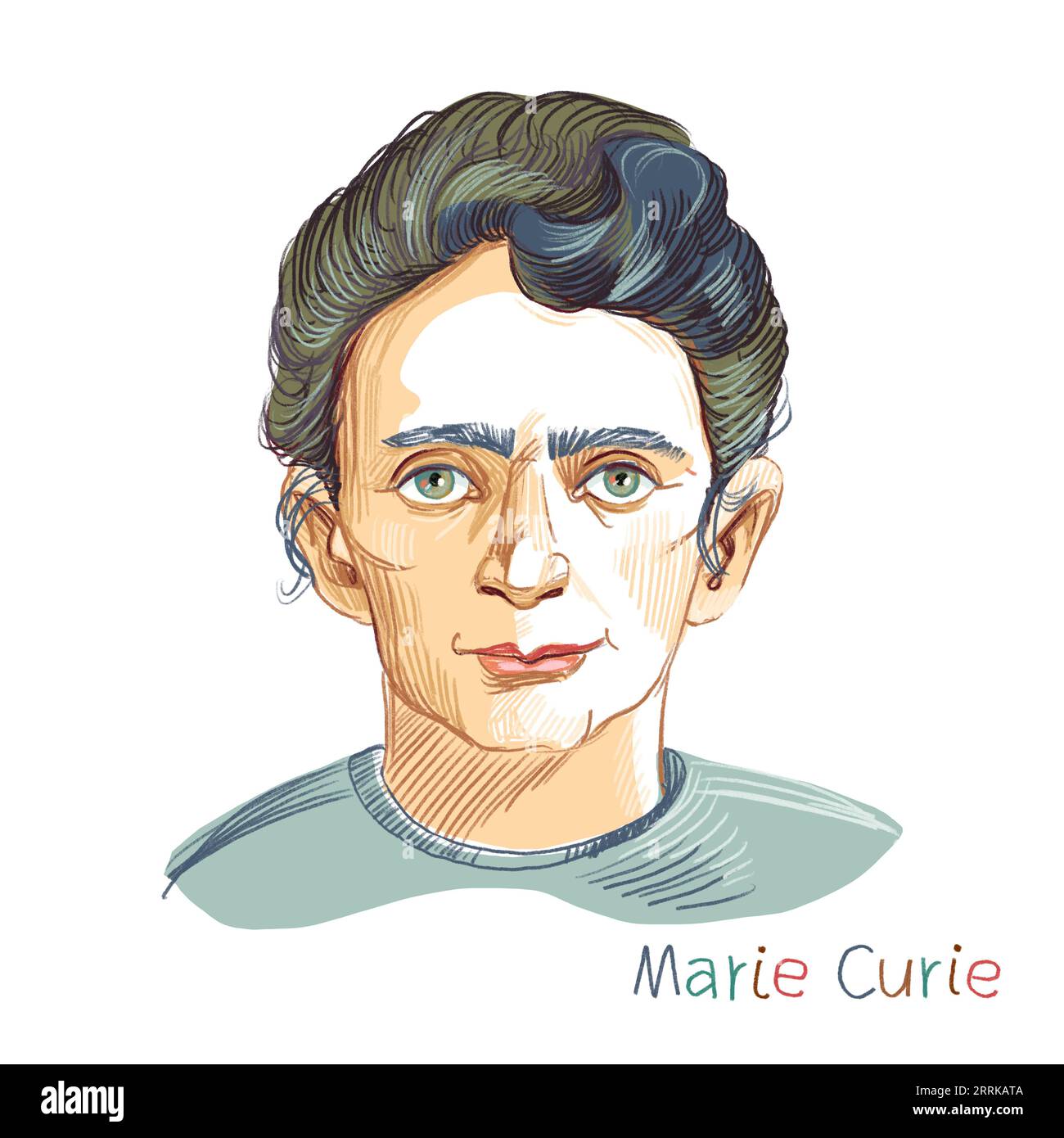 Tbilissi, Géorgie - 07.09.2023 Marie Curie Portrait hachuré au crayon ...
