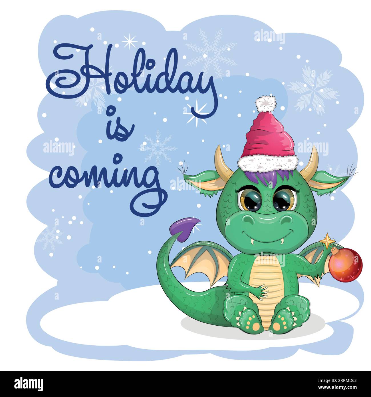 Les vacances arrivent. Mignon dragon vert de dessin animé dans le ...