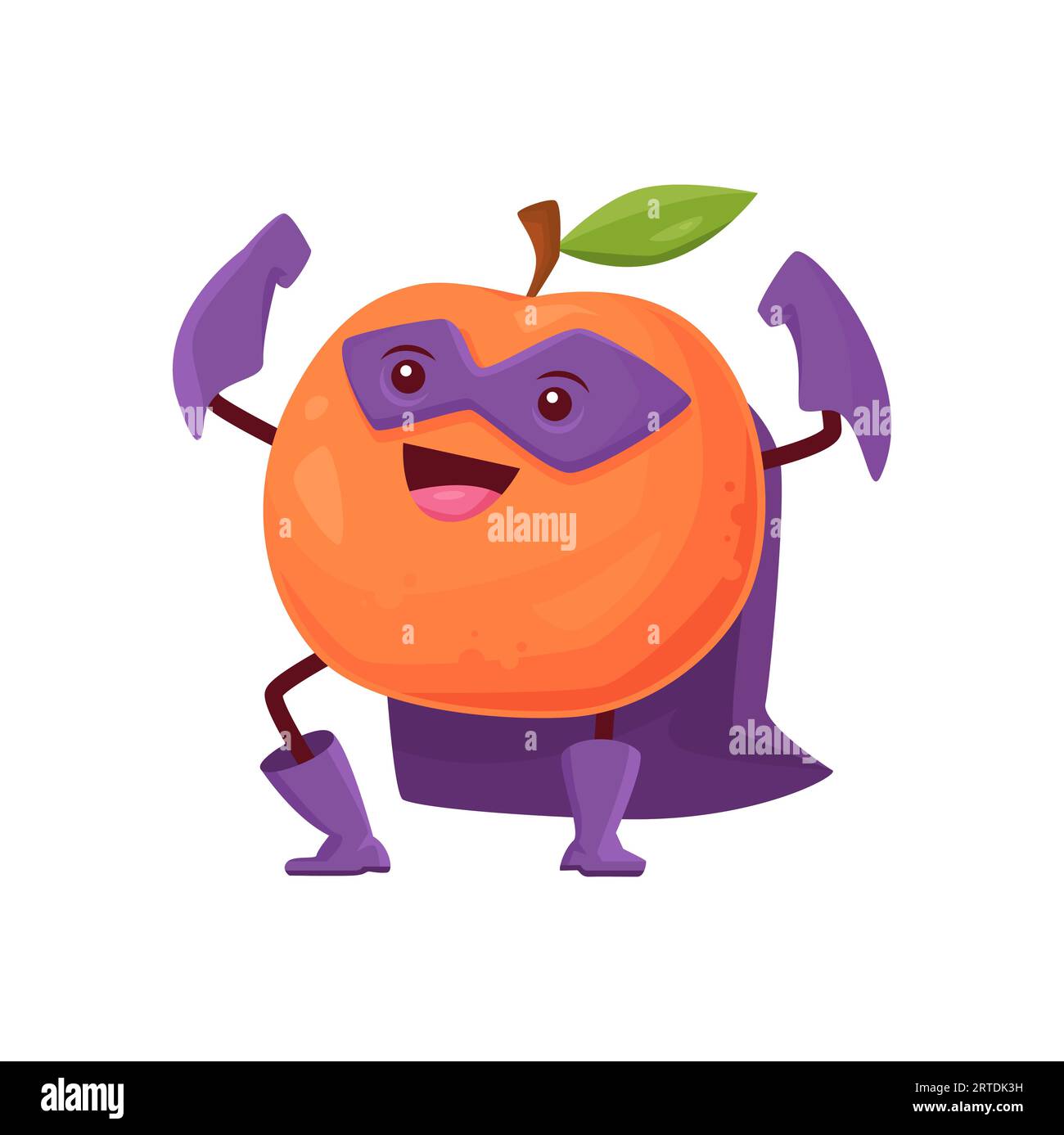 Personnage de super-héros de fruit orange de dessin animé. Vector Citrus super héros livre ...