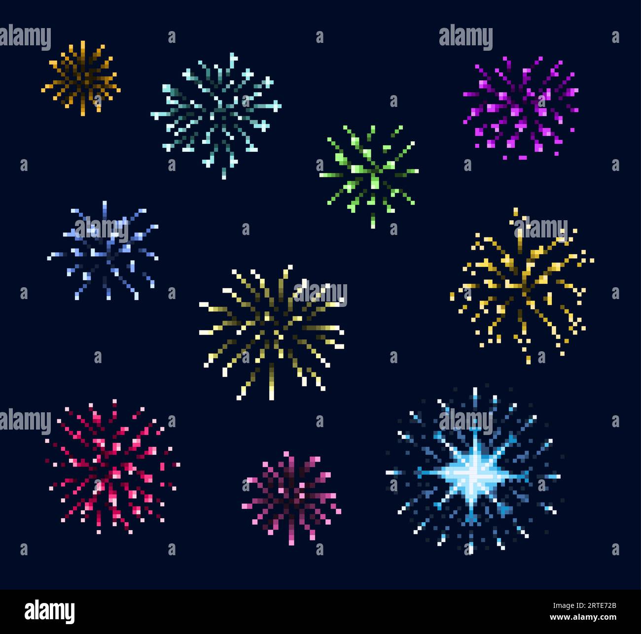 Feu d'artifice, feux d'artifice pixel art du nouvel an ou fête de nuit ...