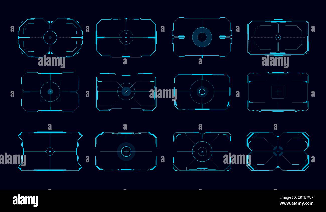Cadres de contrôle HUD AIM, interface utilisateur ou interface de jeu ...