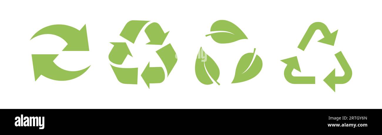 Icône de recyclage définie. Flèche de recyclage en vert. Icône feuille ...