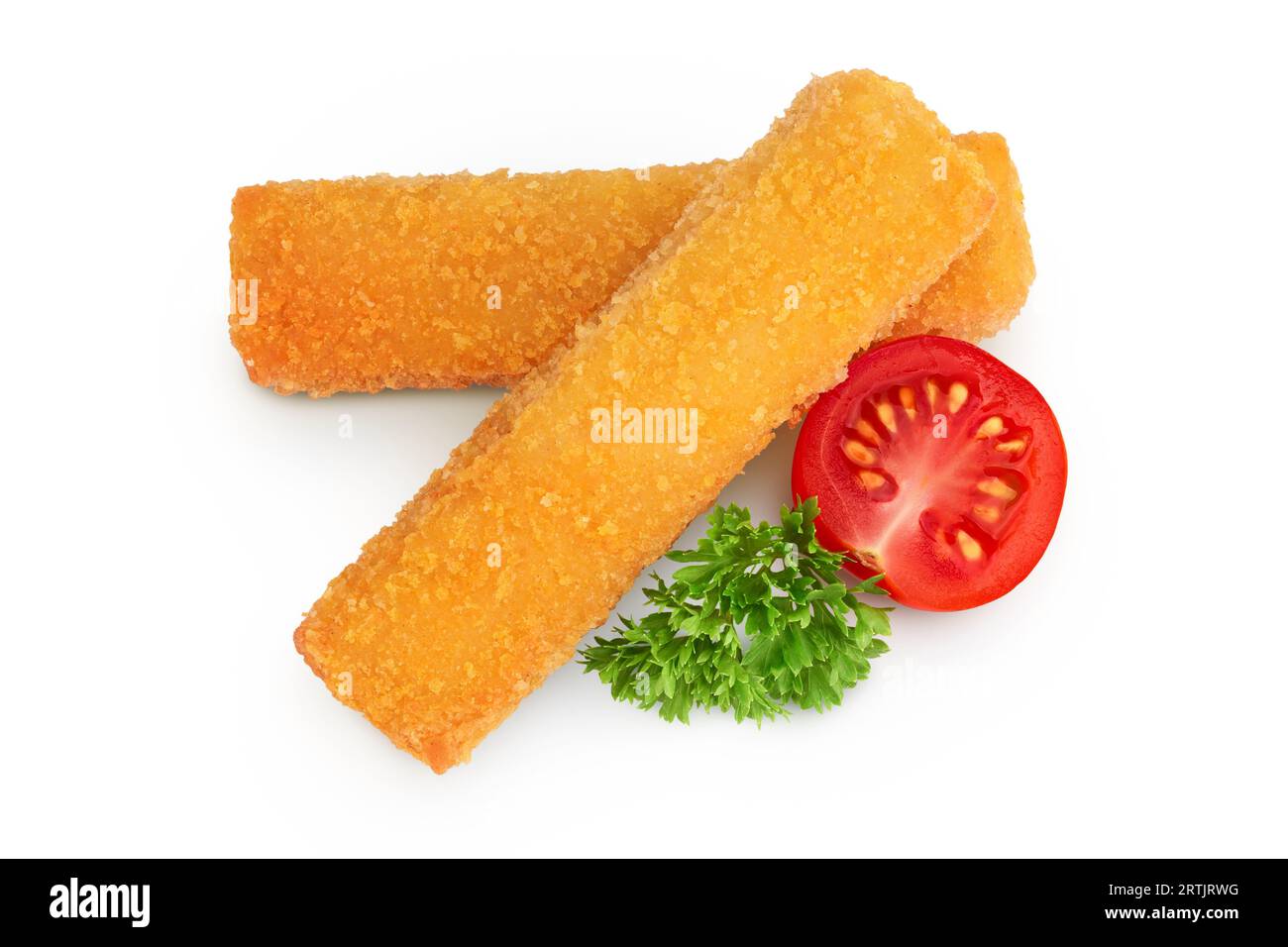 Doigt de poisson ou bâton avec du persil isolé sur fond blanc avec ...