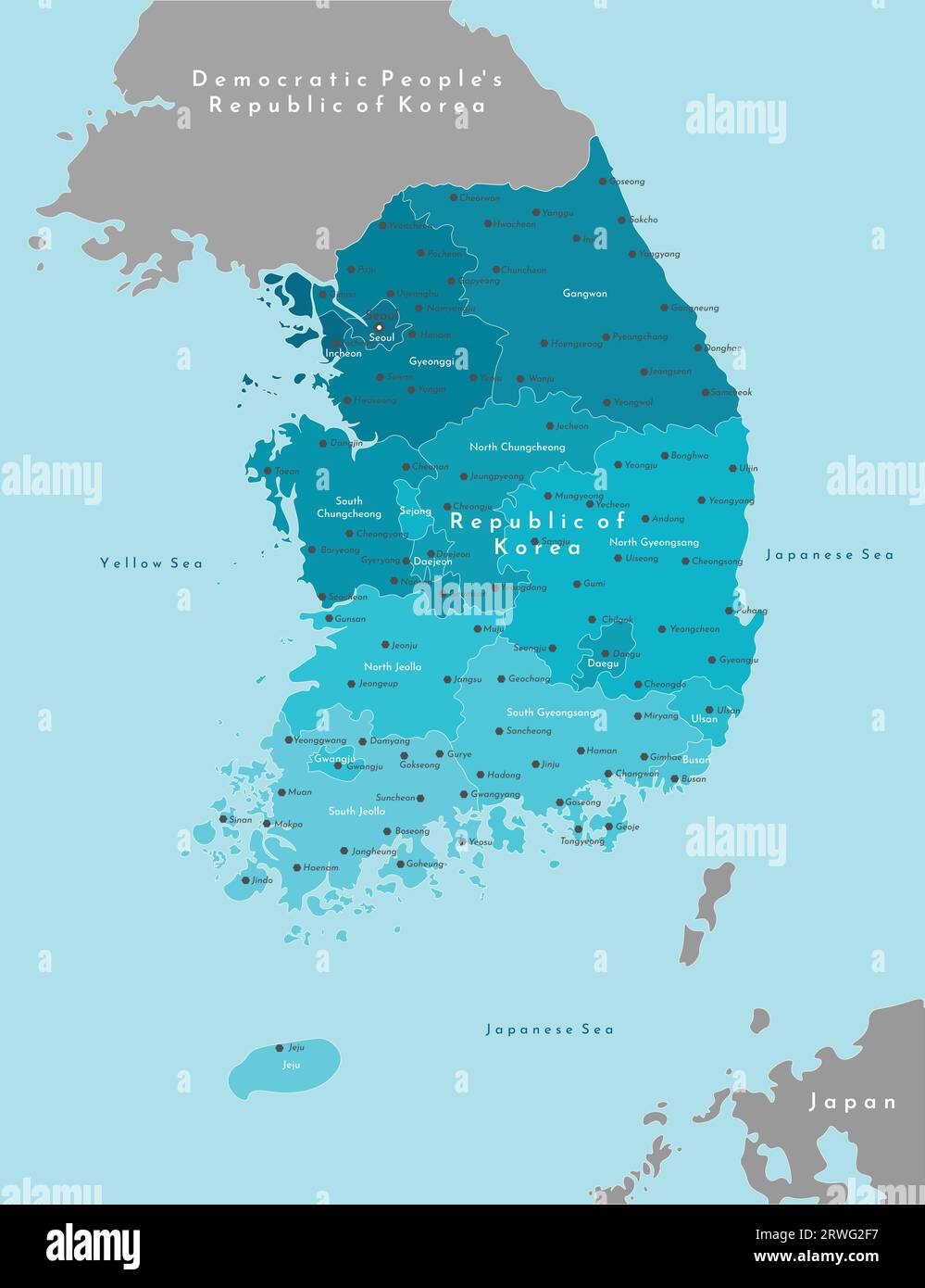 Vector illustration moderne. Carte géographique simplifiée de la Corée ...