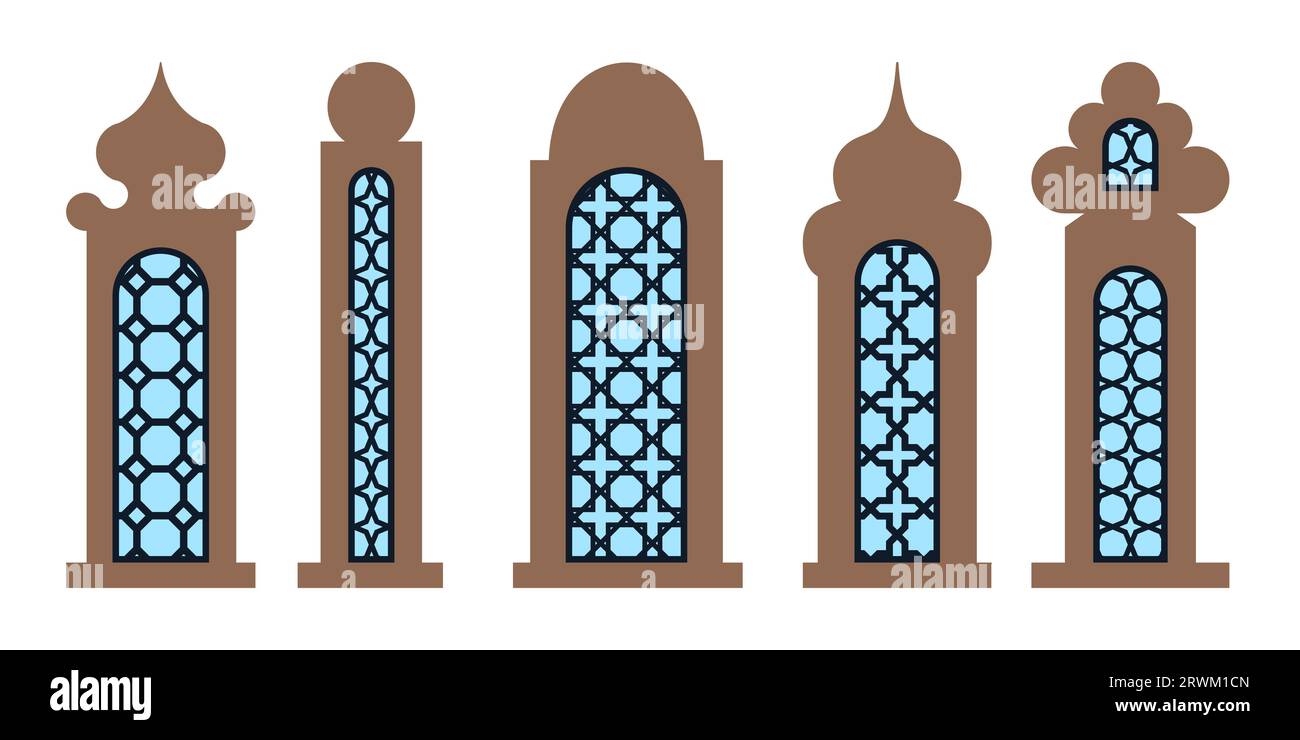Collection de fenêtres orientales arabes, arches et portes. Grille ...