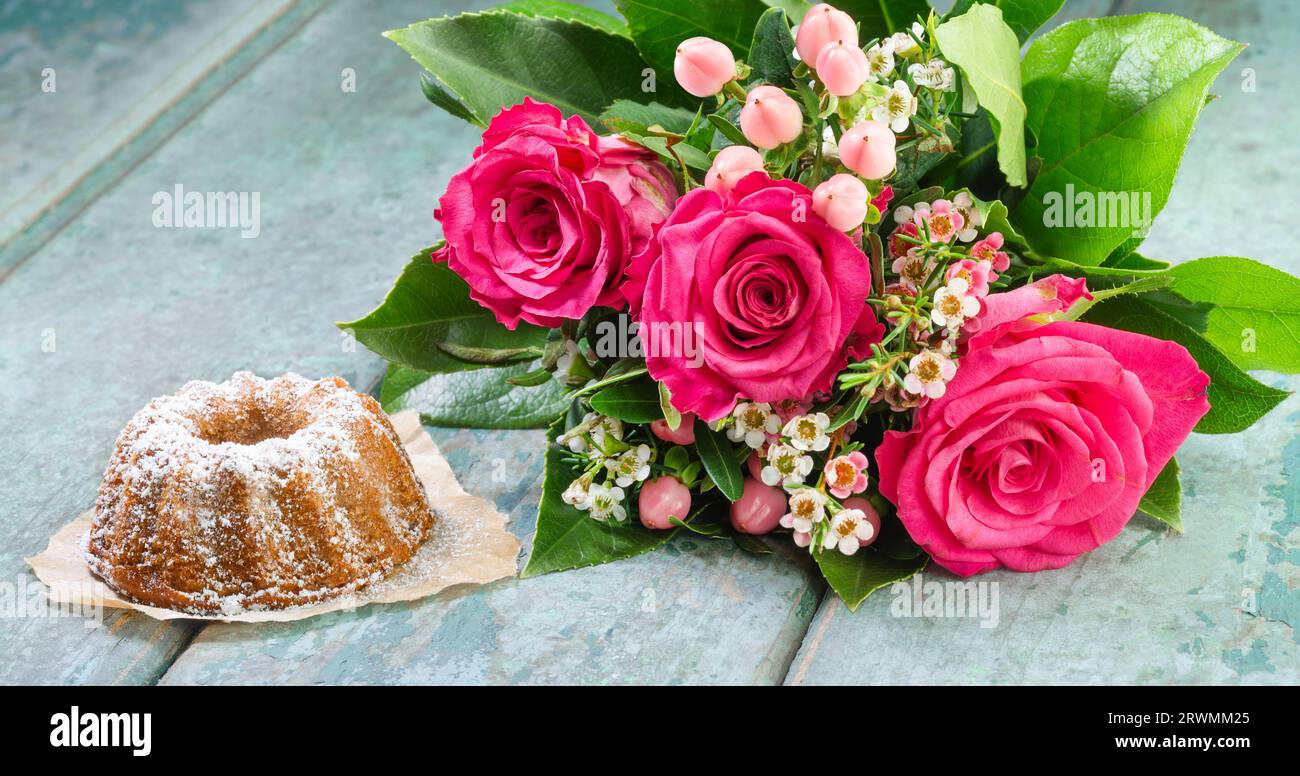 Carte de remerciement avec des roses roses Banque de photographies et d ...