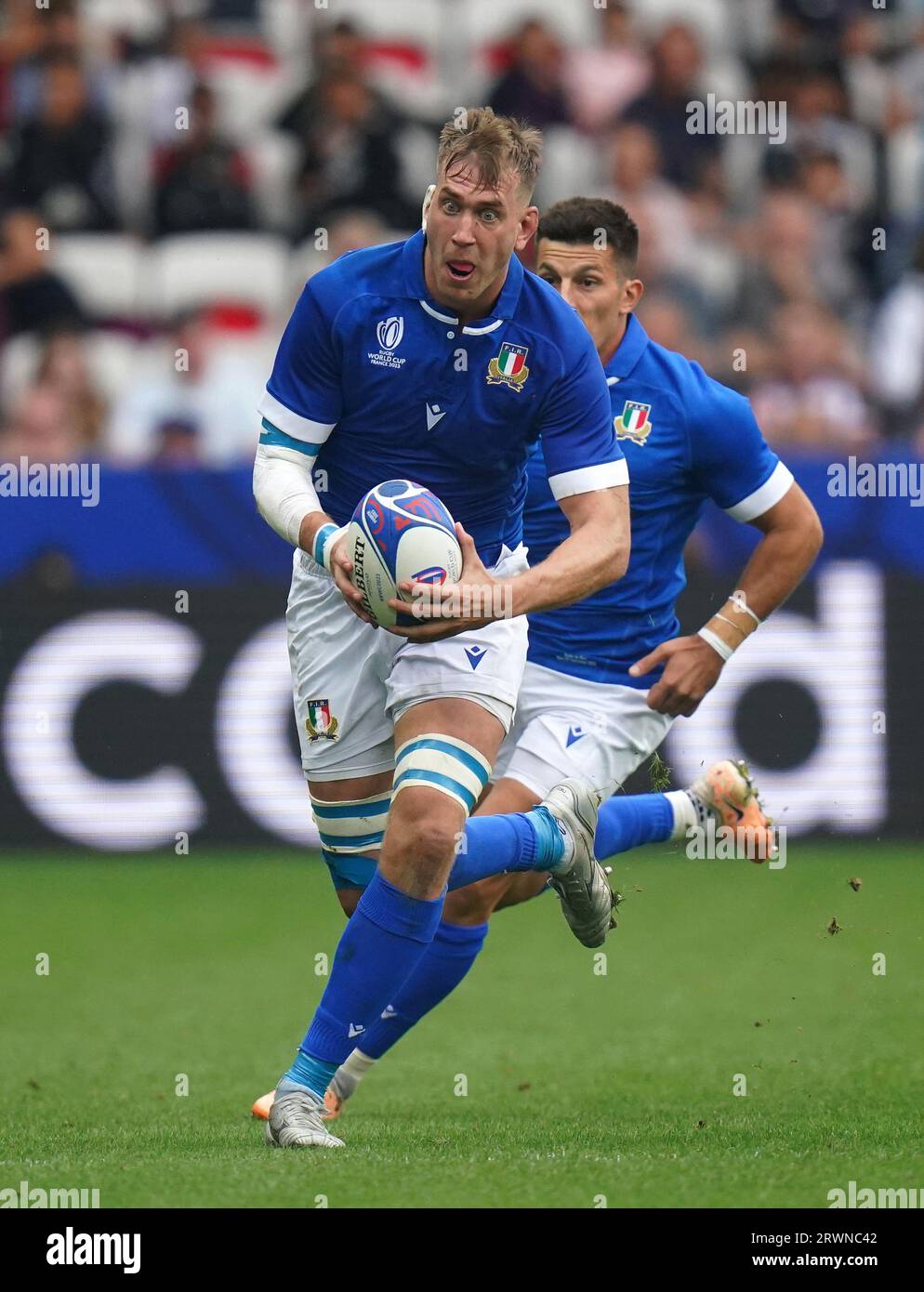 L'Italien Federico Ruzza lors de la coupe du monde de Rugby 2023, match ...