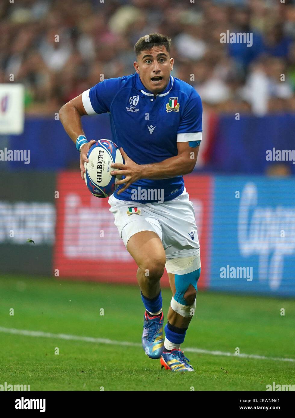 L'Italien Federico Ruzza lors de la coupe du monde de Rugby 2023, match ...