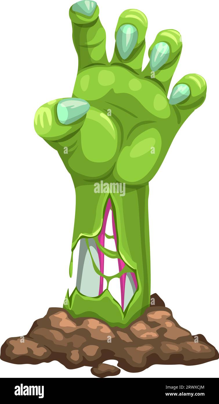 Main de zombie de la tombe, monstre de bande dessinée Halloween ou bras ...