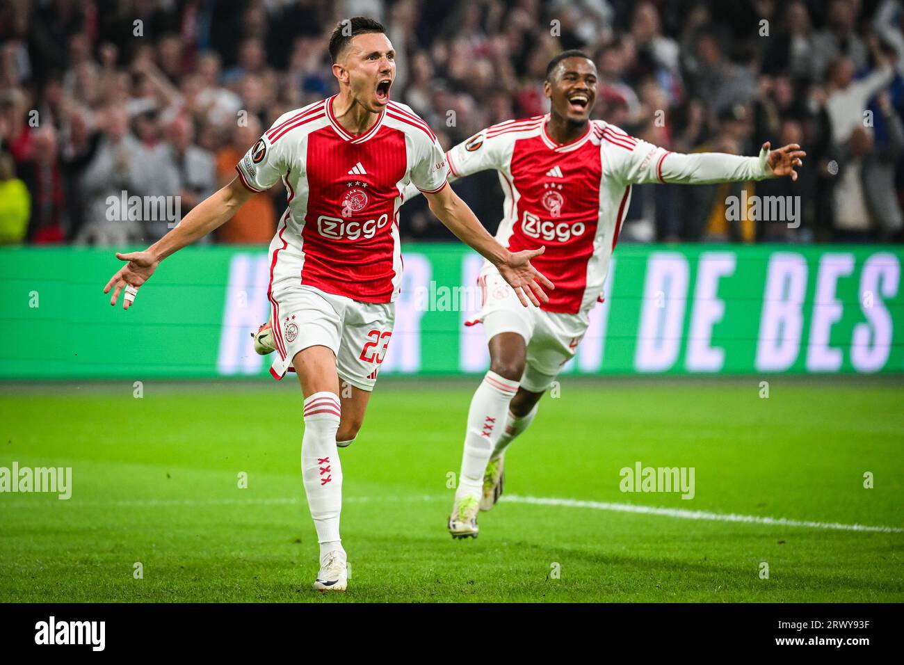 Amsterdam, France, pays-Bas. 21 septembre 2023. Steven BERGHUIS d'Amsterdam célèbre son but avec ...