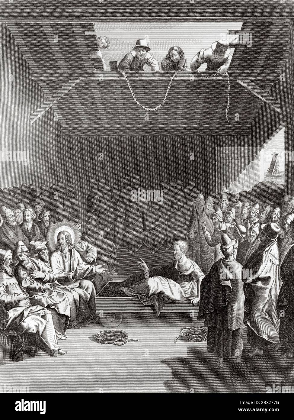 Jésus guérit le paralytique à Capernaum. Illustration de la vie de ...