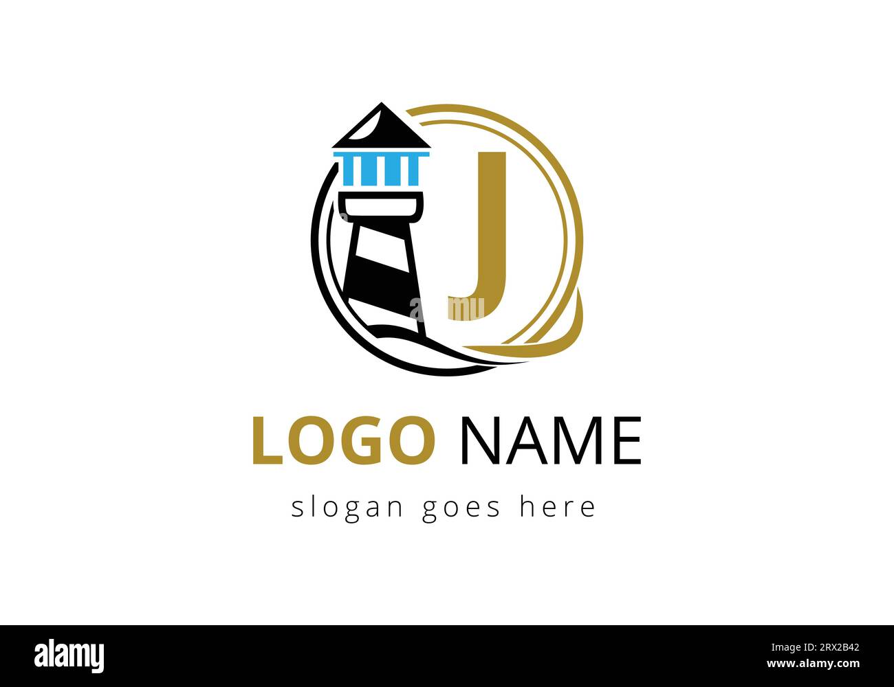 Lettre J Lighthouse logo Design Vector modèle. Logo de phare vectoriel ...