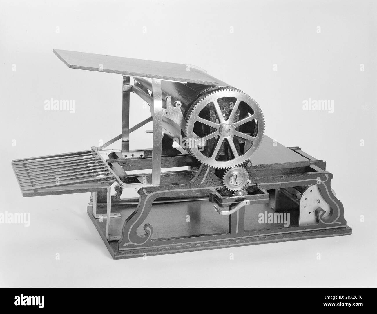 Modèle de brevet. Presse à imprimer à cylindre plat, Hoe, brevet no ...