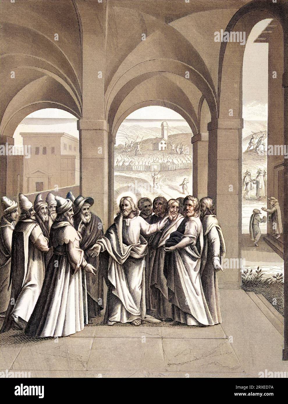 Jésus parlant aux Juifs la parabole des mauvais vignerons. Illustration ...