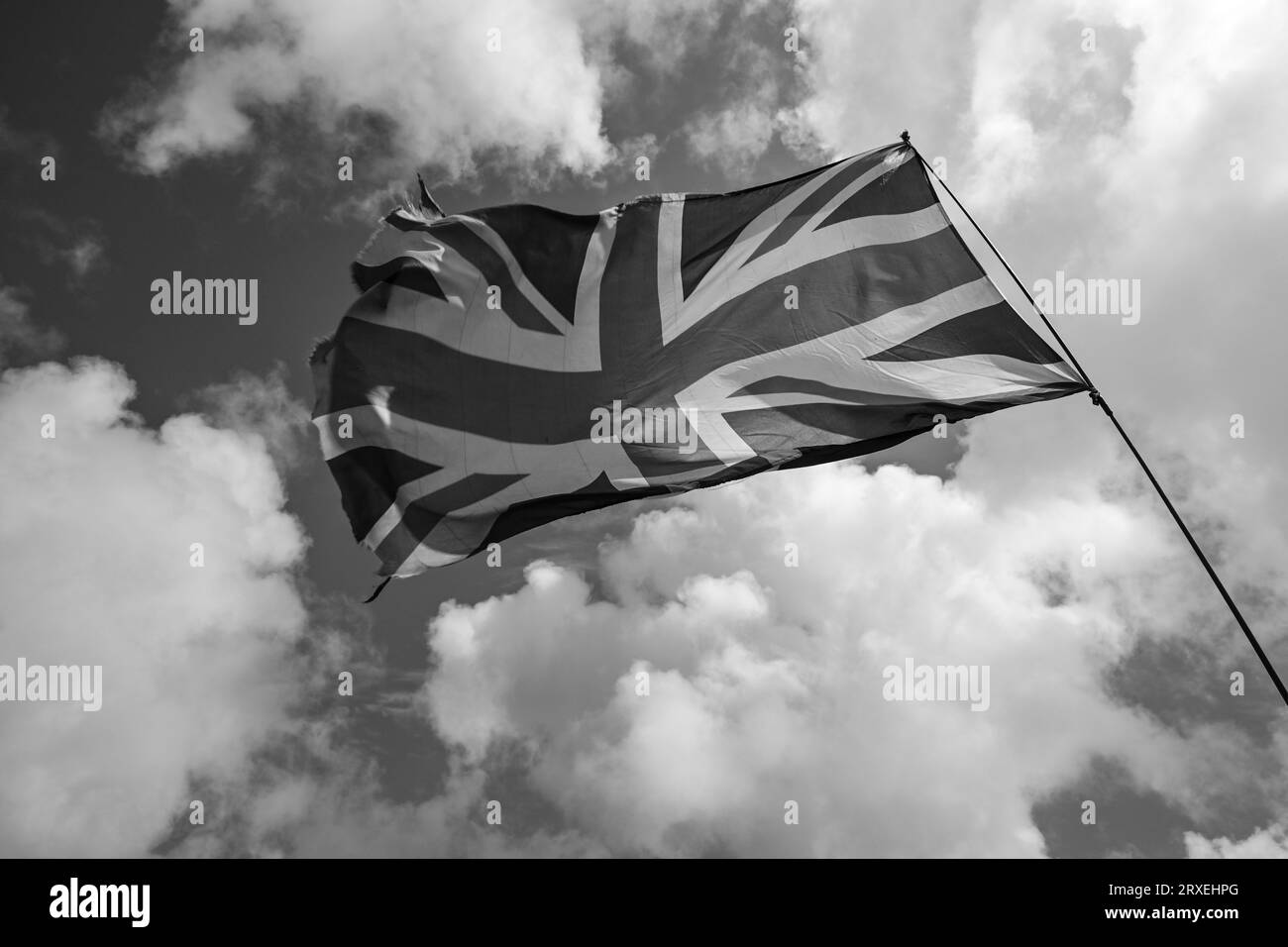 Drapeaux union jack battant Banque d'images noir et blanc - Alamy