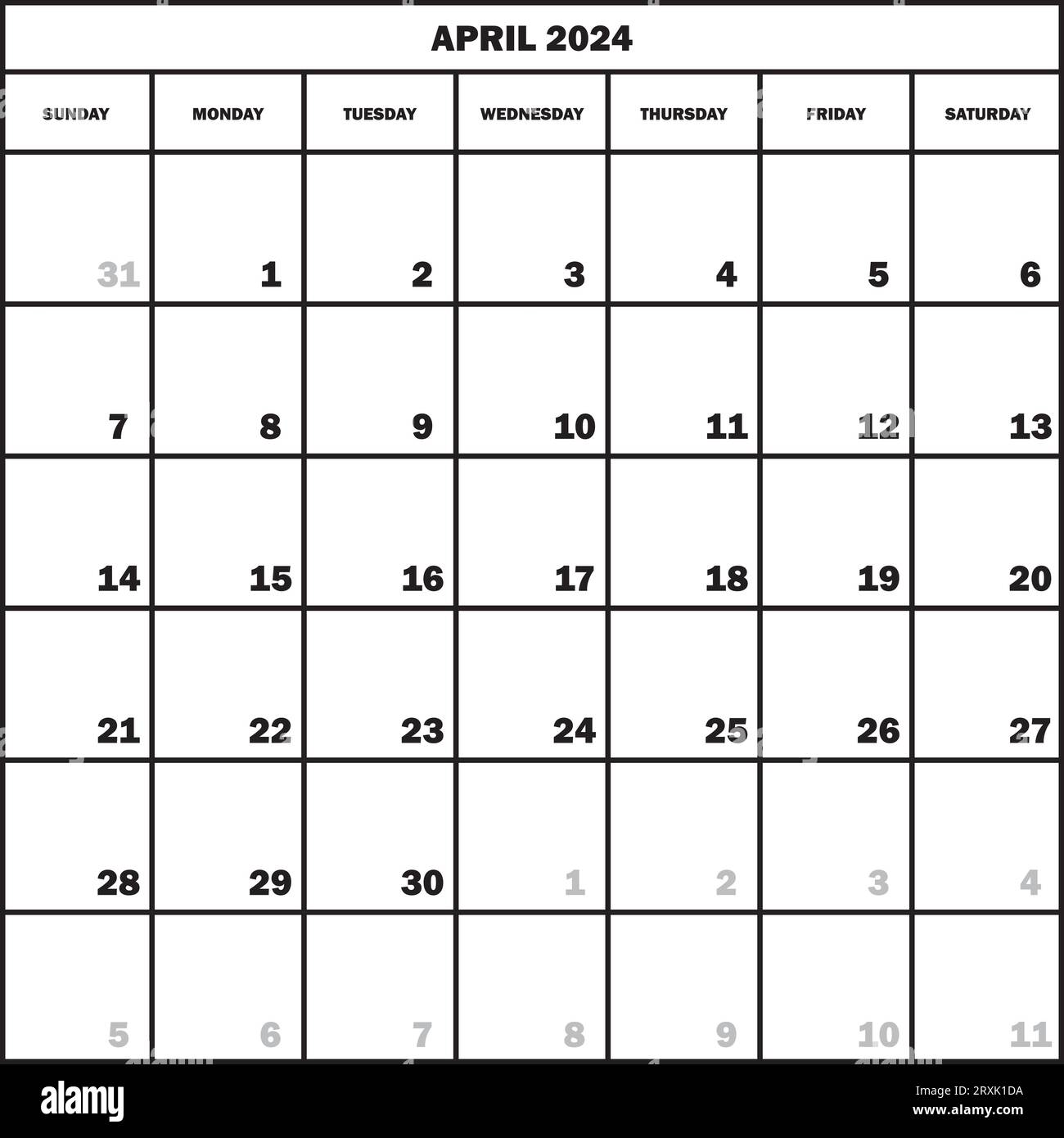 CALENDRIER PLANNER MOIS AVRIL 2024 SUR FOND TRANSPARENT Image ...