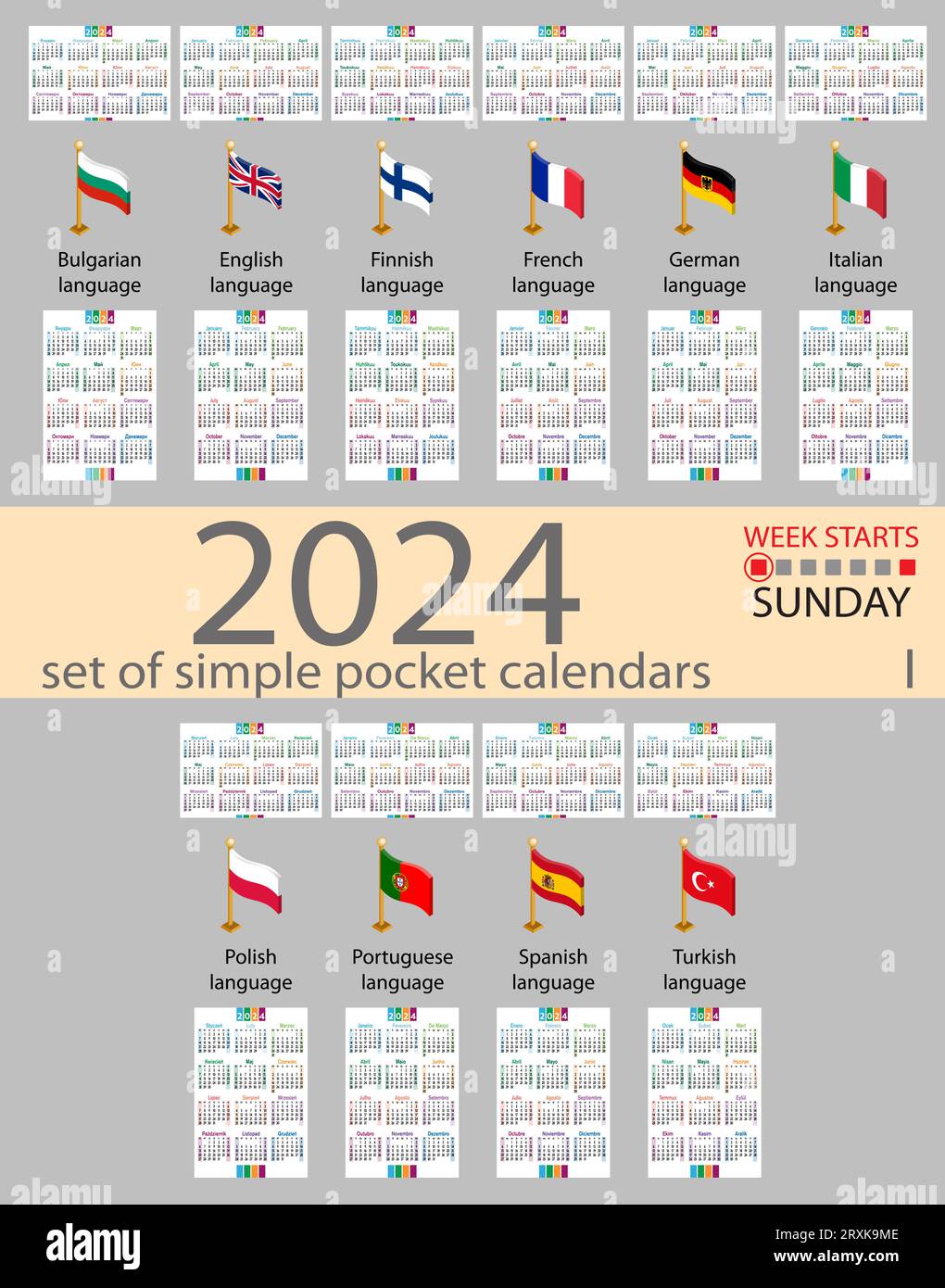 Simple 2024 year calendar week Banque d'images vectorielles - Alamy