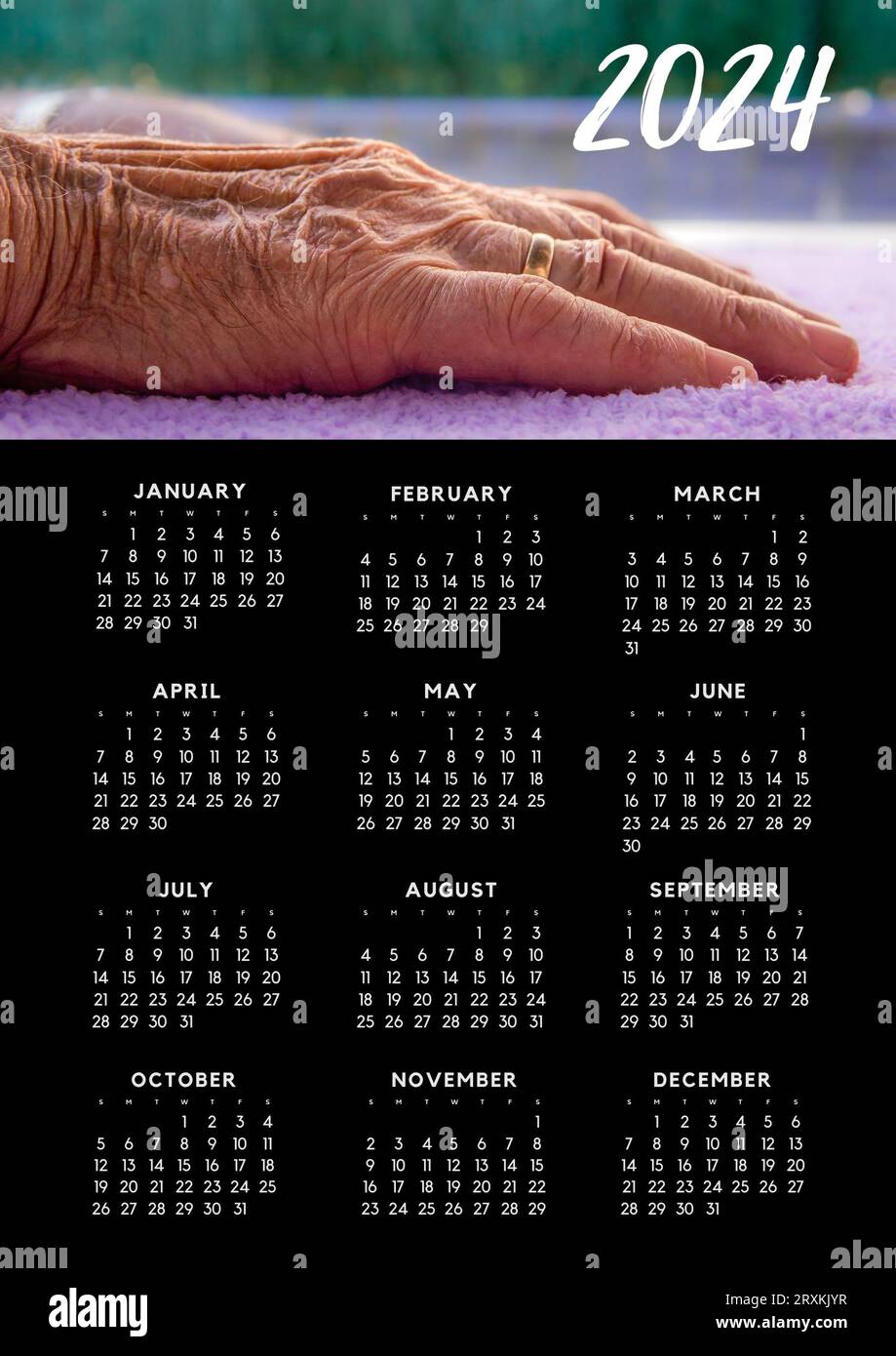 Calendrier anglais 2024 ans avec photos de vieillesse. 2024 Calendrier ...