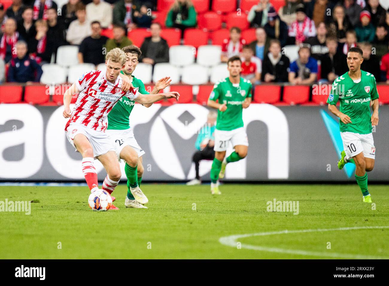 Aalborg, Danemark. 26 septembre 2023. Malthe Hojholt (14) d'Aalborg BK ...