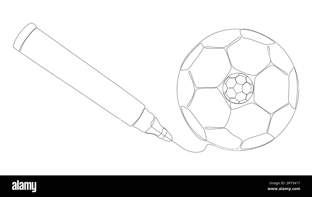 Une ligne continue de ballon de football dessiné par avec un stylo ...