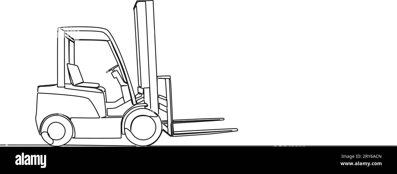 dessin continu à une seule ligne de chariot élévateur, illustration ...