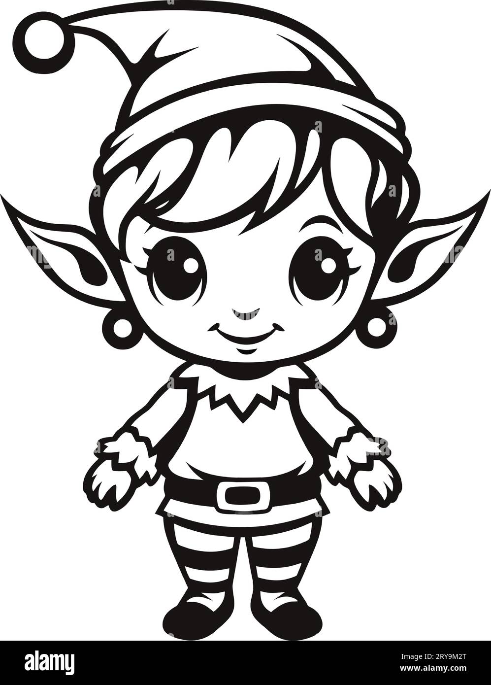 Page de coloriage elfe de Noël mignon de dessin animé. Illustration ...