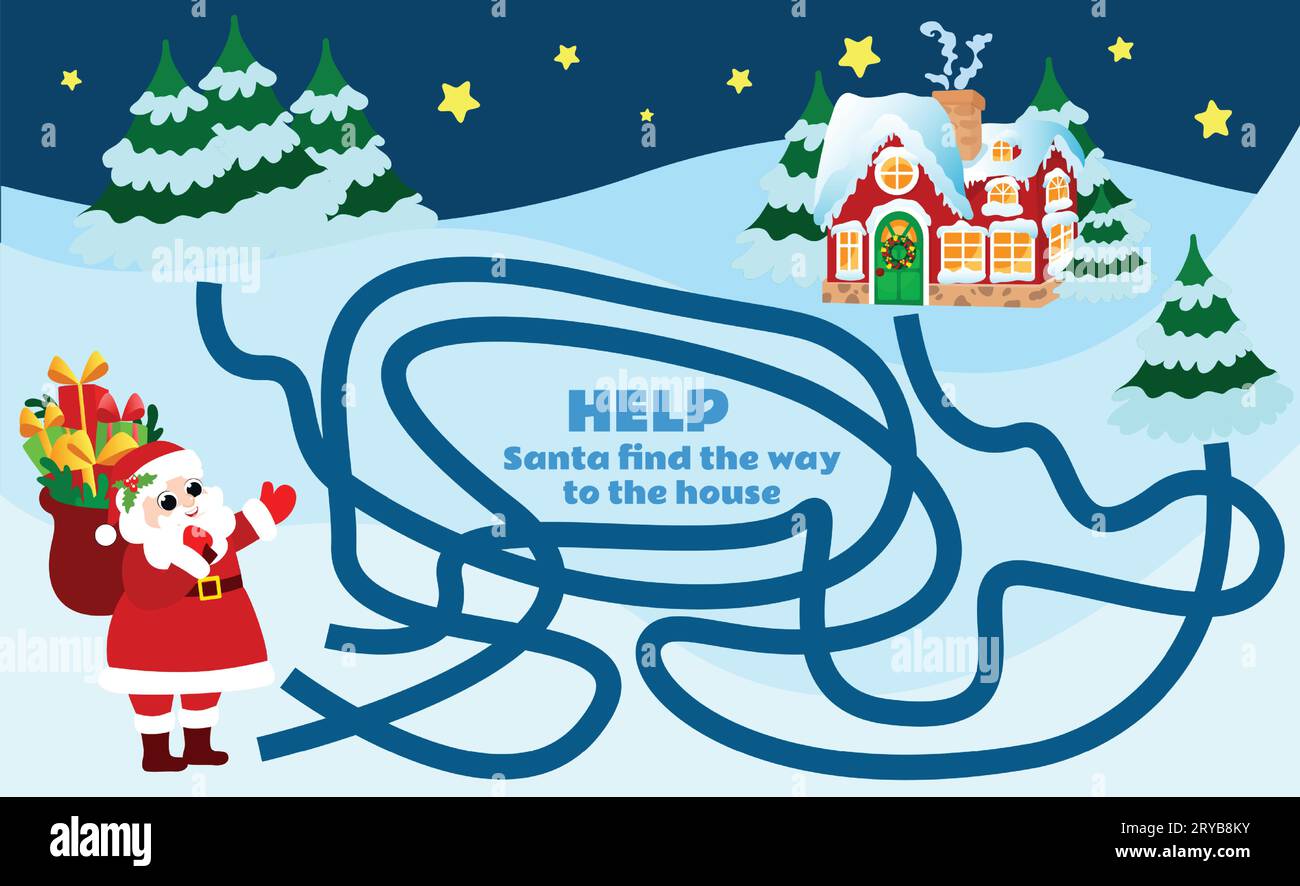 Jeu de labyrinthe pour les enfants Aidez le Père Noël à trouver le ...
